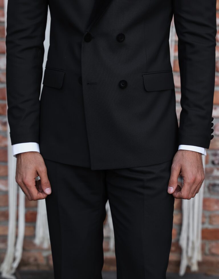 Prince Phillip Slim Fit All Black Double Breasted Two Piece Mens